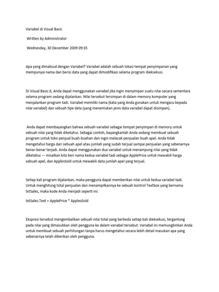 Contoh Variabel di Visual Basic | PDF