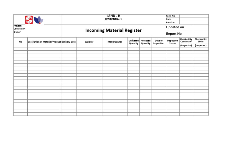 F26 - Incoming Material Register | PDF