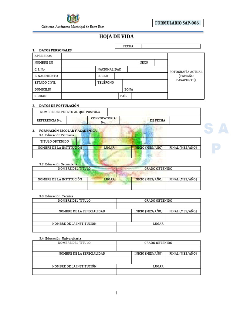 Gam. Entre Rios (Cbba) Operador Motoniveladora II - Form. Sap-006 | PDF
