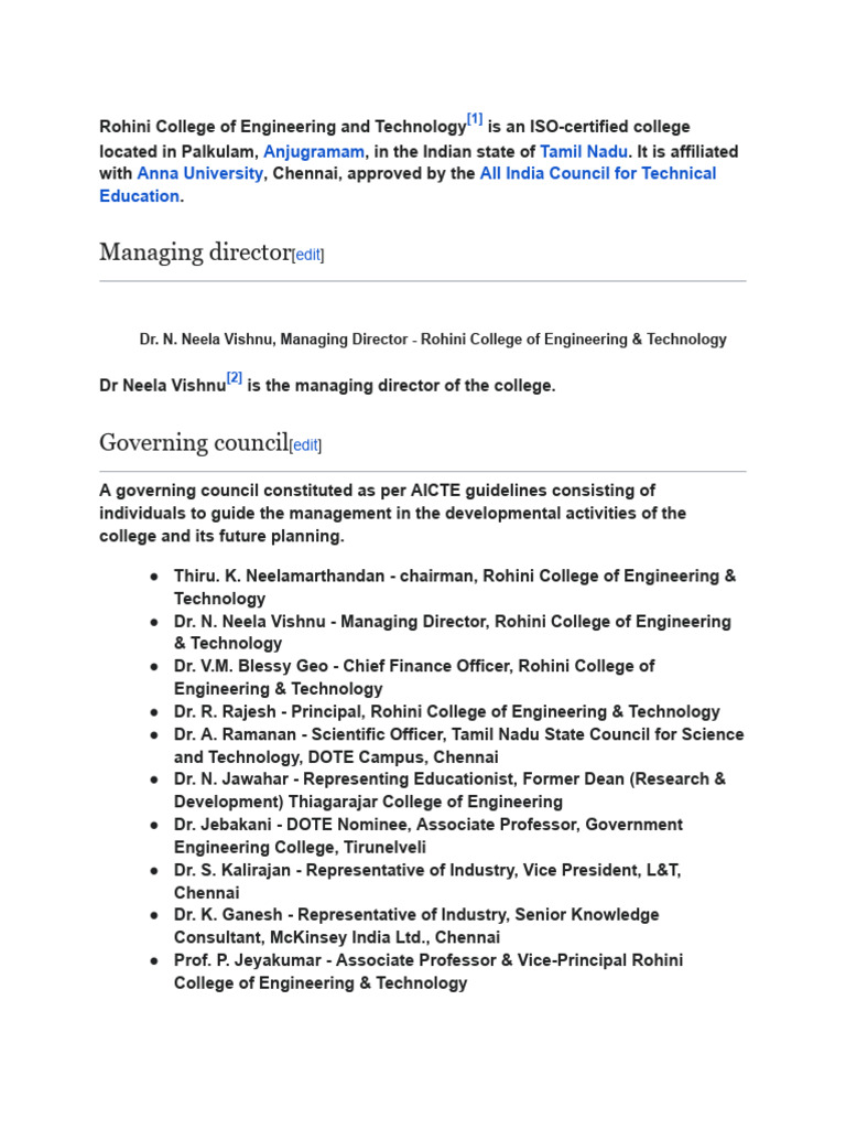 Rohini College of Engineering and Technology | PDF