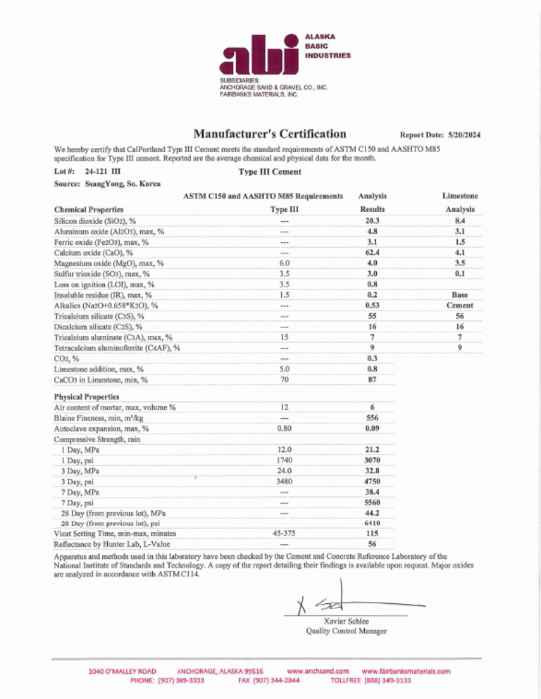 ABI-Cement-Type-III-Mill-Certificate-1-2 | PDF