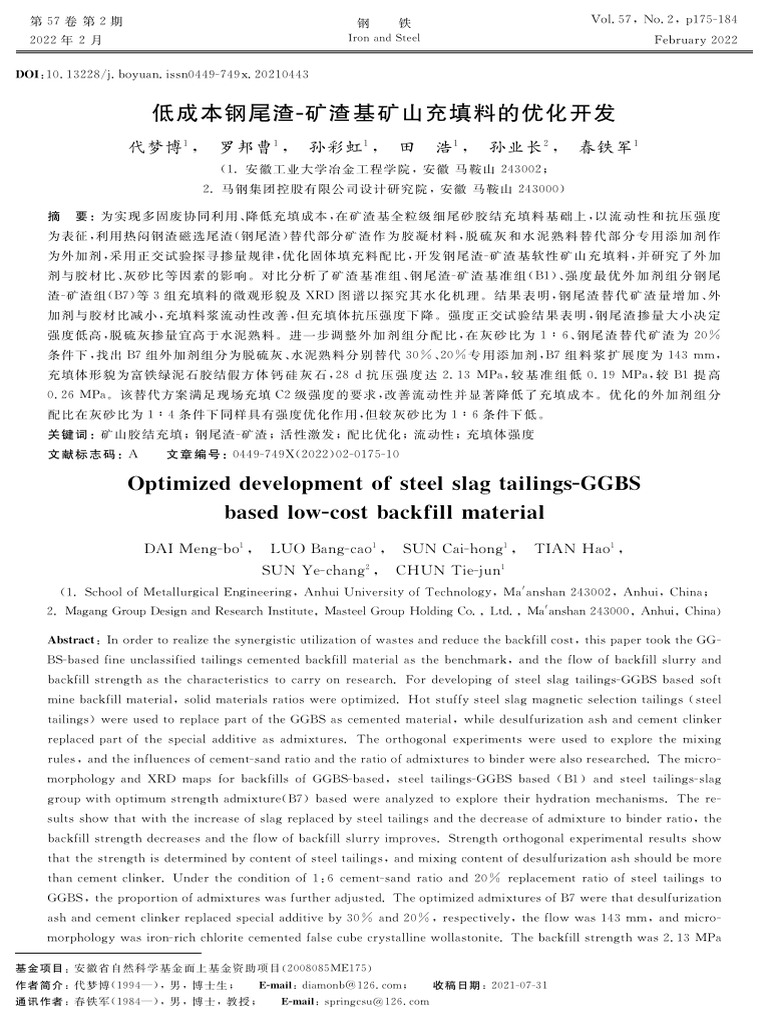 Optimized Development of Steel Slag tailings-GGBS Based Low-Cost ... Optimized Development of Steel Slag tailings-GGBS Based Low-Cost ...