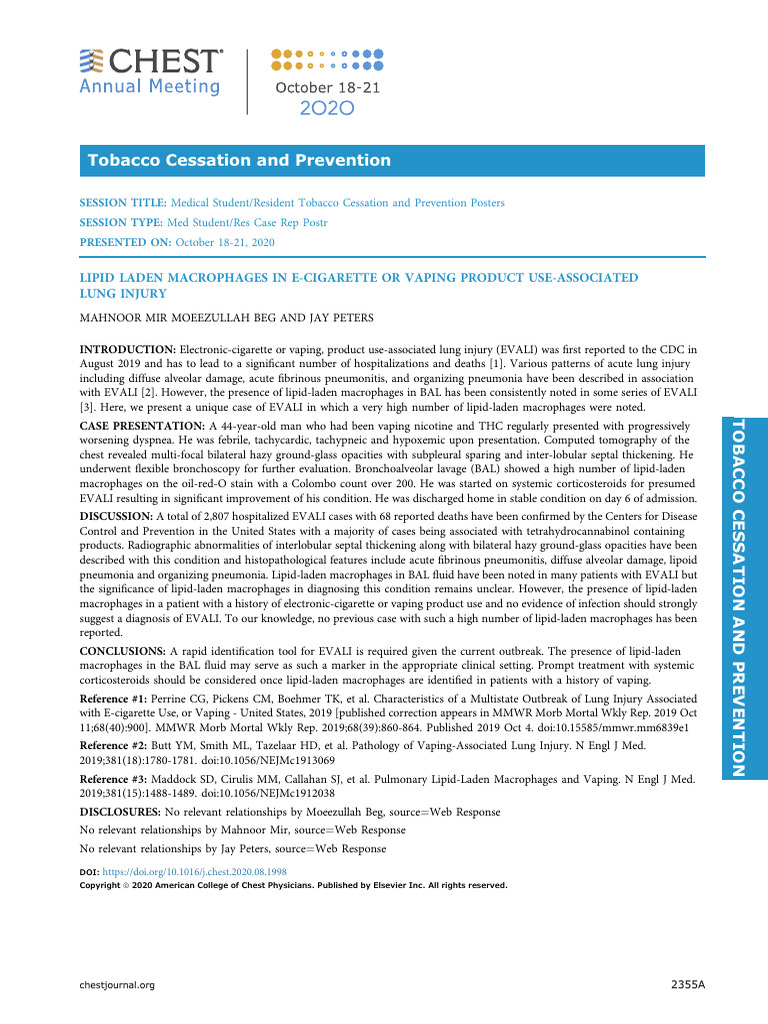 Mir, M., Beg, M., Peters, Jay. (2020) - Lipid Laden Macropaghes in E ... Mir, M., Beg, M., Peters, Jay. (2020) - Lipid Laden Macropaghes in E ...