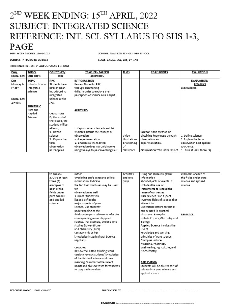 Integrated Science Lesson Plan | PDF | Scientific Method | Science