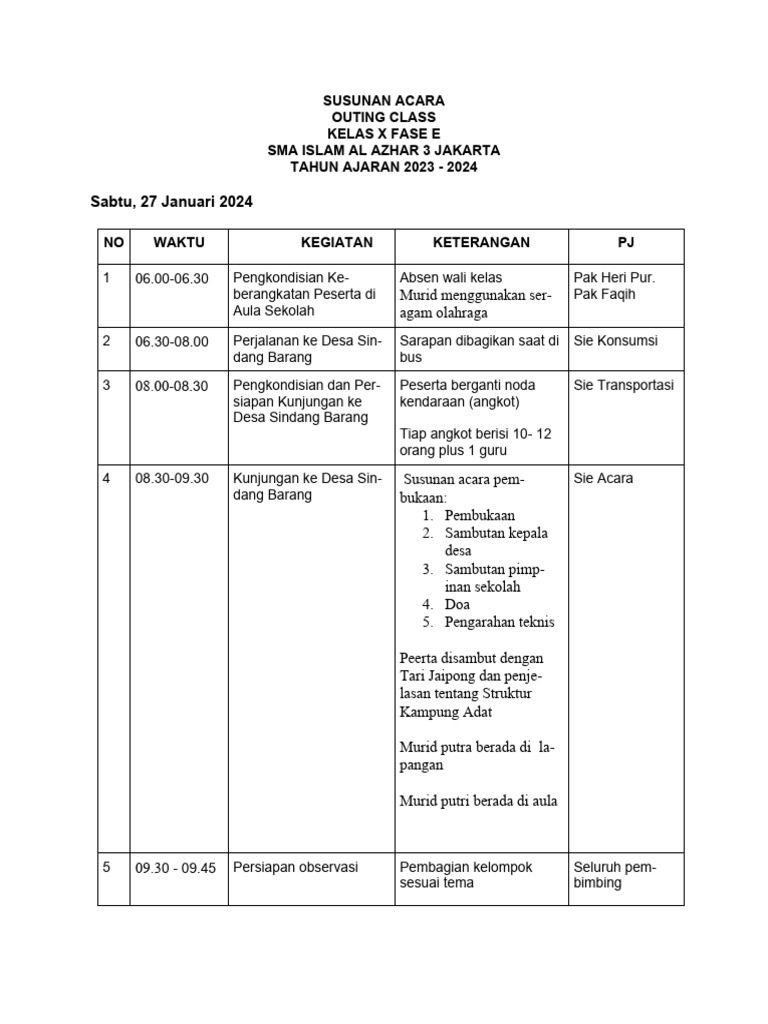 Rundown Acara Outing 2023 - 2024 Revisi | PDF