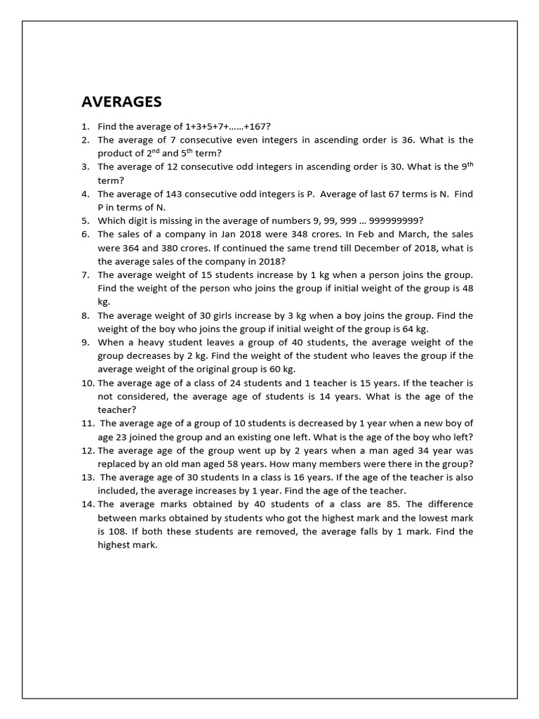 Averages Concept Questions | PDF