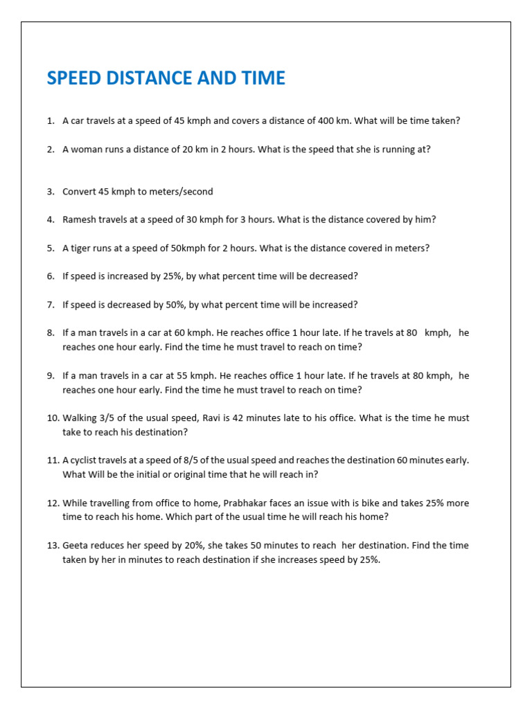 Speed Distance Time Pdf Speed Quantity