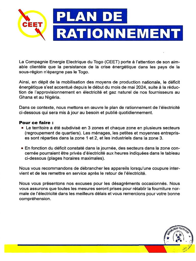 Programme de Délestage Du 19 Mai Au 26 Mai 2024 | PDF