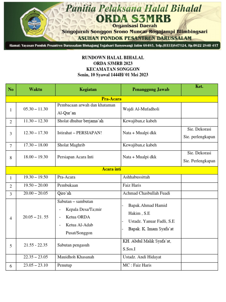 RUNDOWN ACARA dan STRUKTUR PANITIA HBH 2023 Pdf | PDF