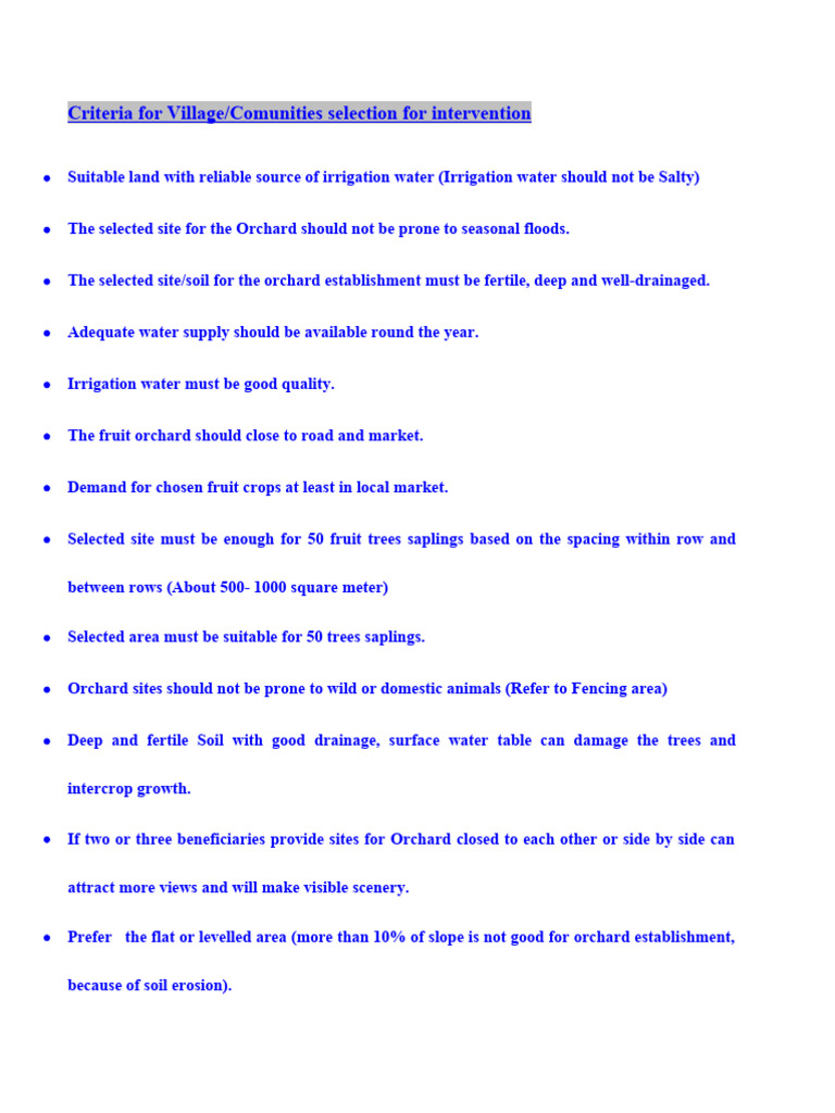 Beneficiary Selection Criteria For Orchard Intervention | PDF ...