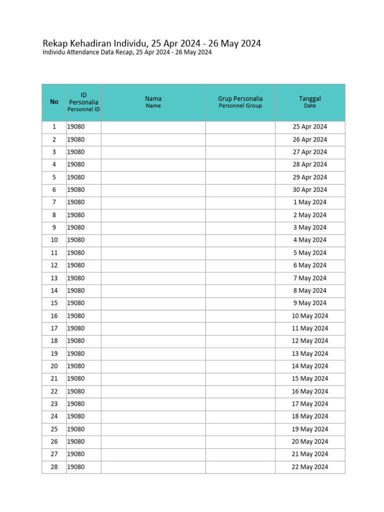 Rekap Kehadiran Periode 25 Apr 2024 - 26 May 2024 Ceeeeeek | PDF