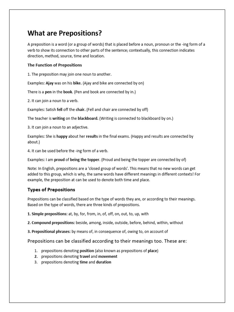 Prepositions Notes DC English | PDF | Noun | Preposition And Postposition