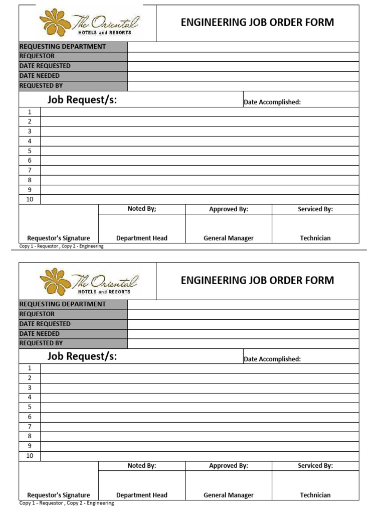 Engg Job Order Form | PDF