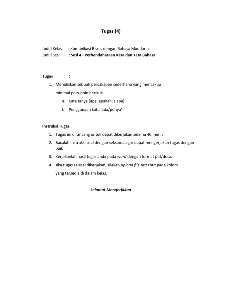 REV Tugas Praktik Mandiri 4 Komunikasi Bisnis Dengan Bahasa Mandarin 2 | PDF | Seni & Disiplin ...