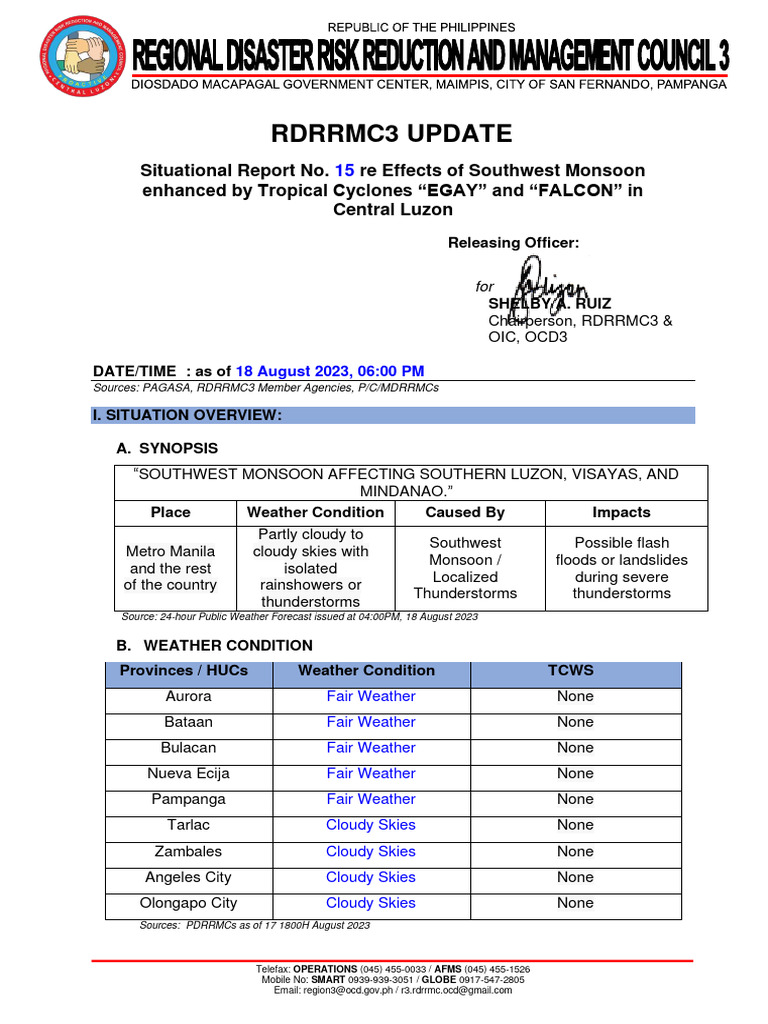 RDRRMC SitRep No. 15 Re Effects of SWM Enhanced by Tropical Cyclones ...