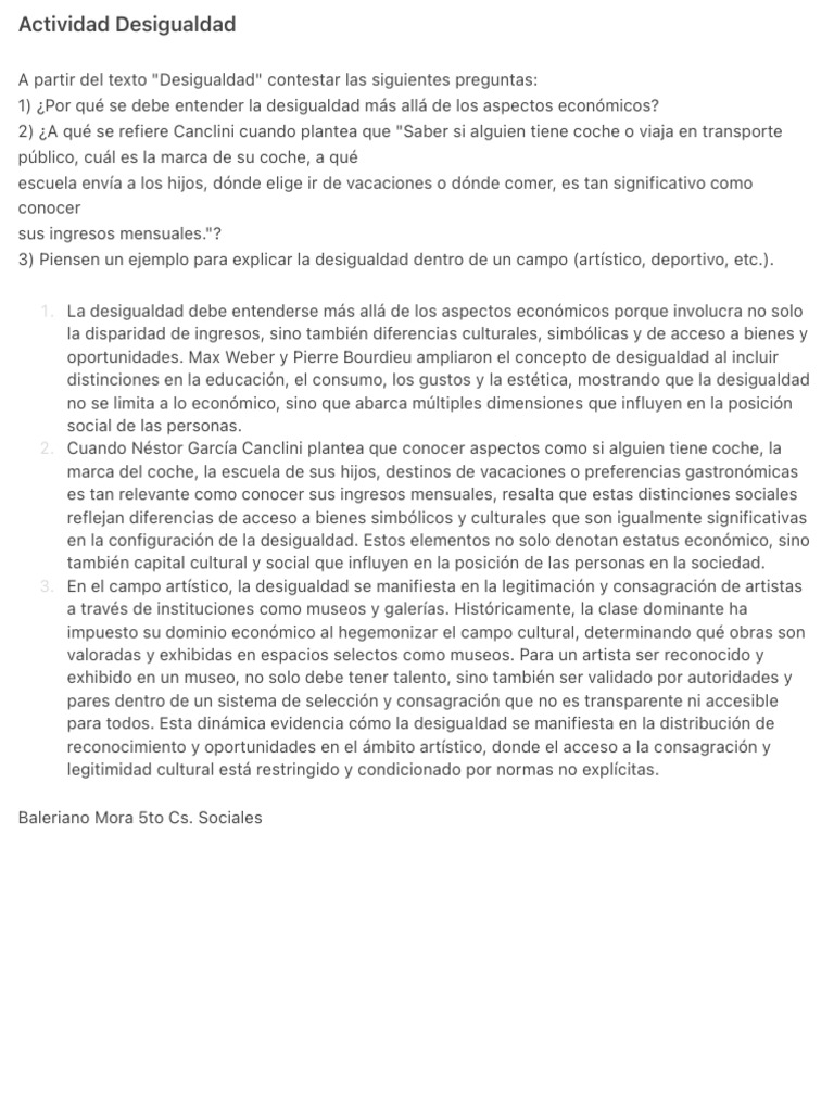 Actividad Desigualdad | Descargar gratis PDF | Desigualdad social | Discriminación y relaciones ...
