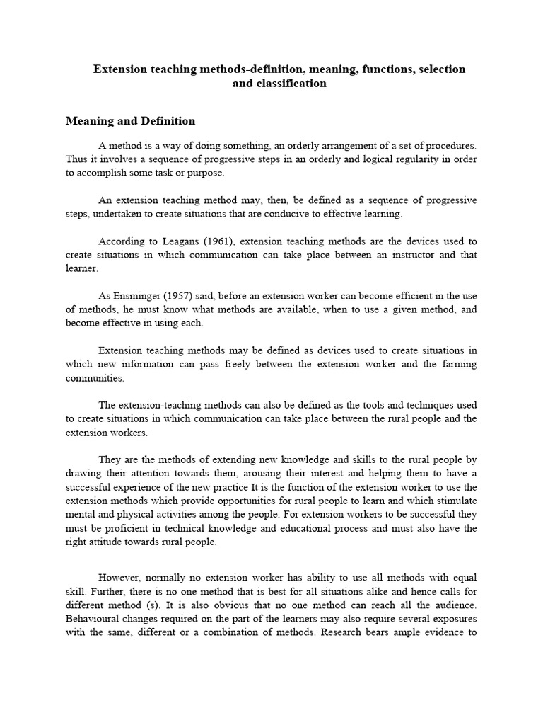 Extension Teaching Methods Overview | PDF | Teaching Method | Learning