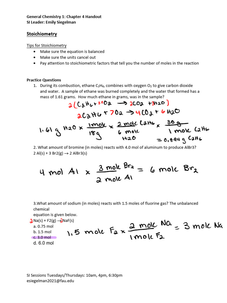 SI Sheet #4 copy 2 | PDF | Stoichiometry | Mole (Unit)