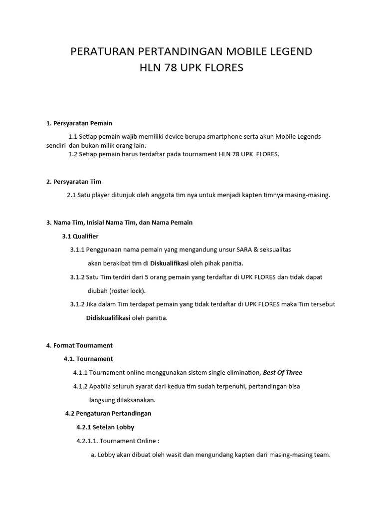 Peraturan Pertandingan Mobile Legend | PDF | Game & Aktivitas ...