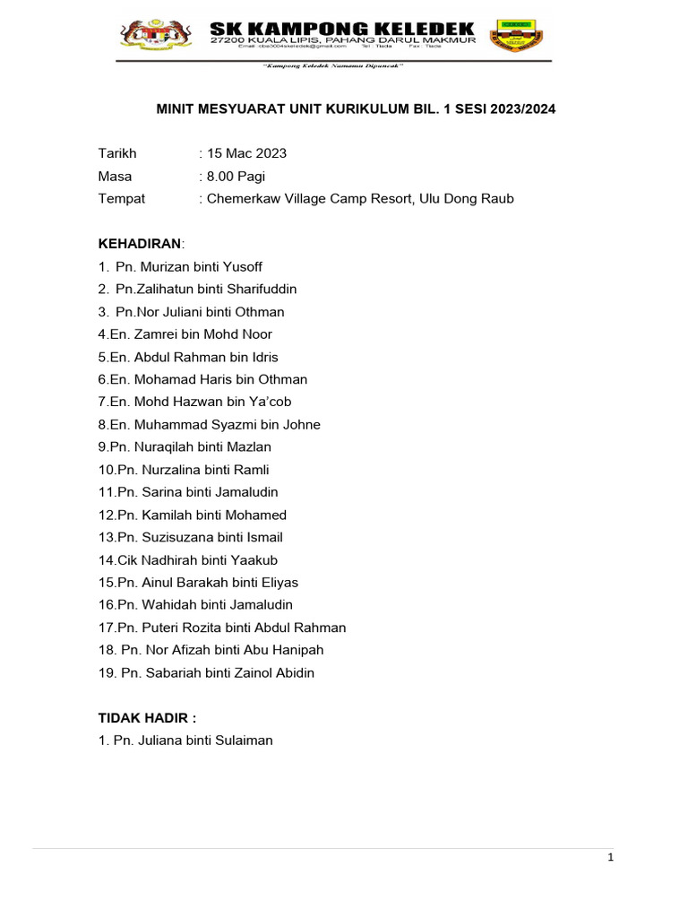 Mesy Unit Kurikulum Bil 1 2023 | PDF