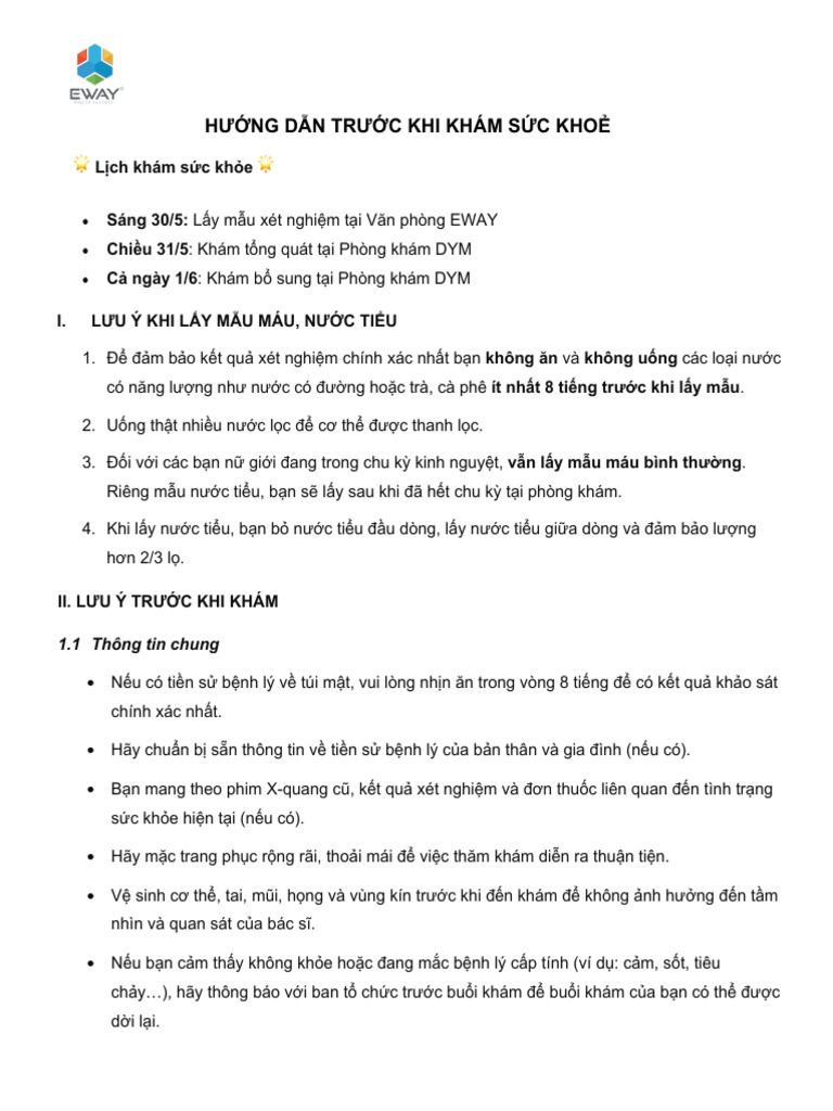 Dym HN - Hướng Dẫn Trước Khi Khám 2024 - 20240328 | PDF