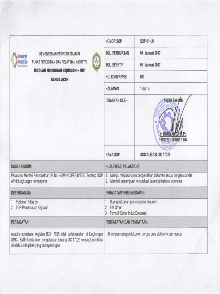 Uk01-Sop Sosialisasi Iso 17025 | PDF