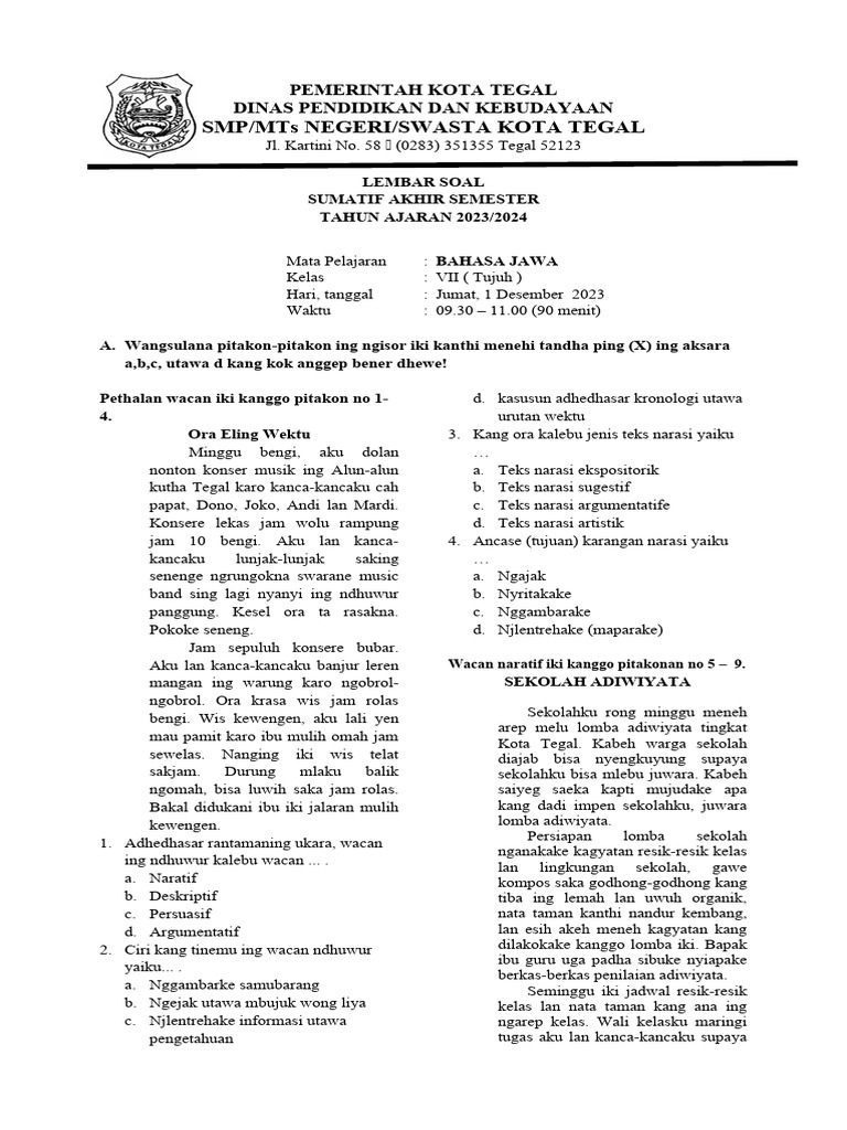 Sas Ganjil B Jawa 7 Soal | PDF