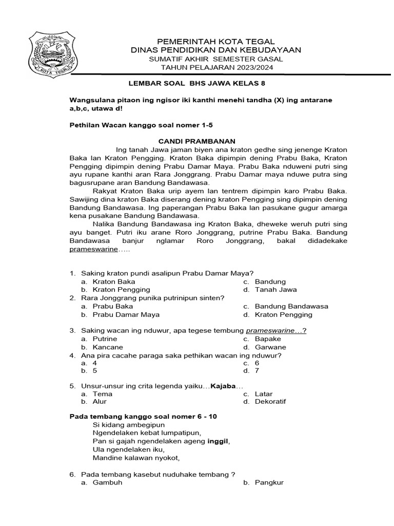 Soal Sas 1 B Jawa Kls 8 | PDF
