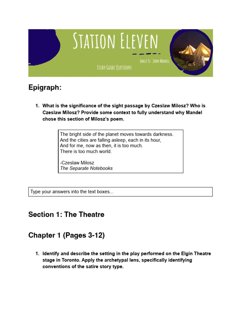 TPT Station Eleven Study Guide Questions Student | PDF | Id | Dream