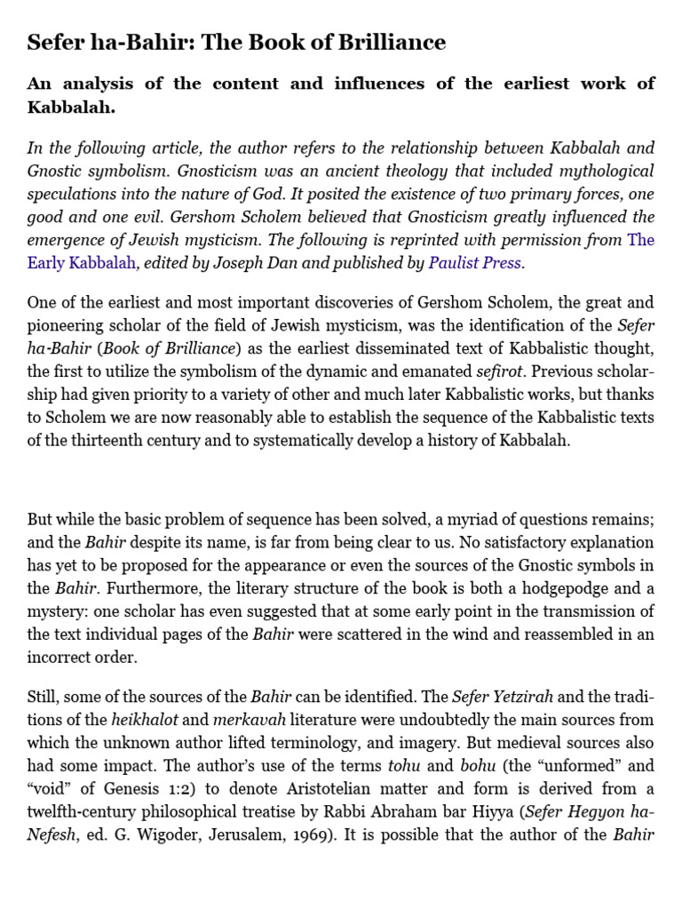 Sefer Ha-Bahir - The Book of Brilliance | PDF | Kabbalah | Jewish Mysticism