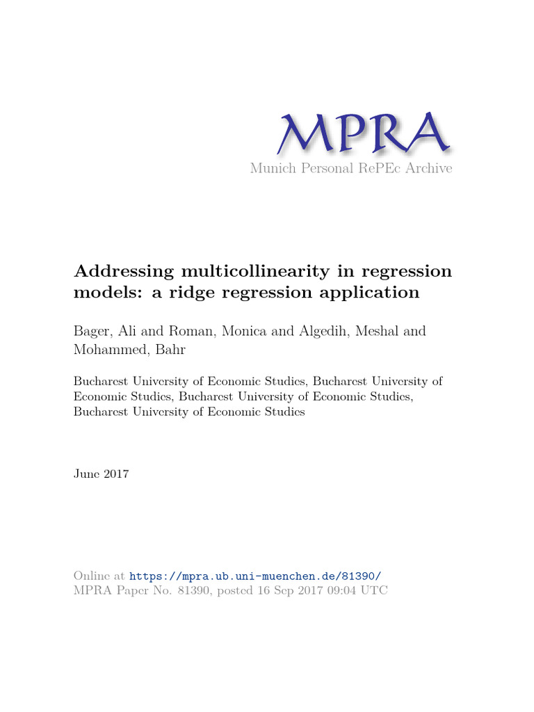 Addressing Multicollinearity In Regression Models A Ridge Regression Application Pdf 