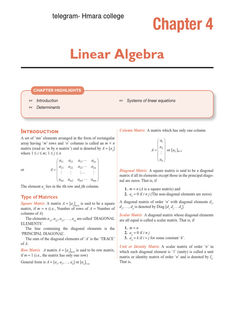 Linear Algebra (1) | Download Free PDF | Matrix (Mathematics) | Determinant
