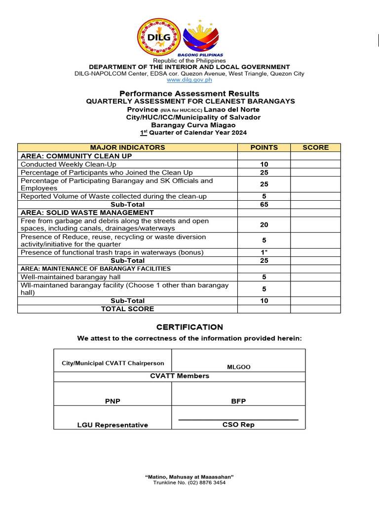 Assessement Form Kalinisan | Download Free PDF | Pollution | Economy ...