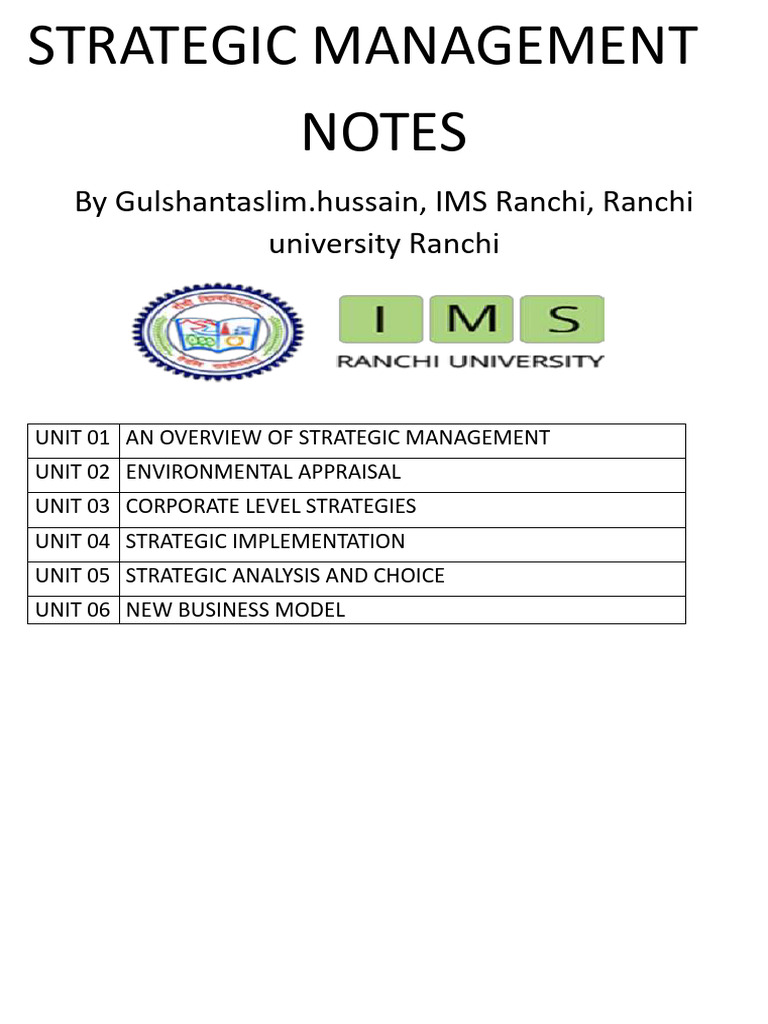Strategic Management Notes | PDF | Strategic Management | Swot Analysis