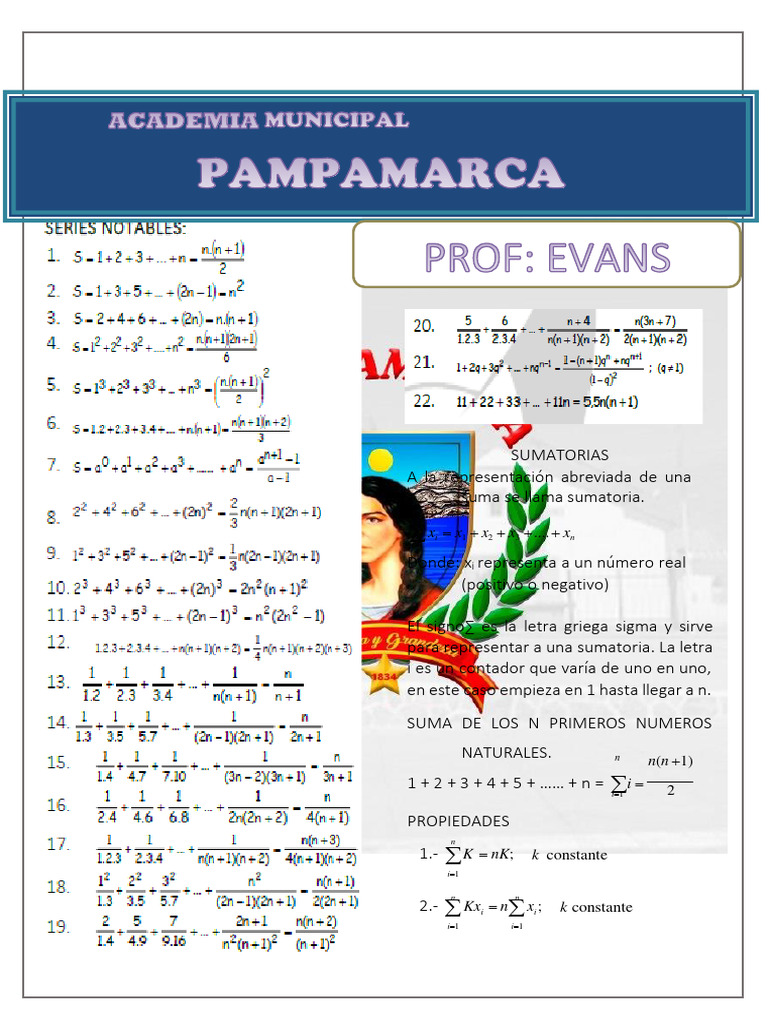 Series Notables y Sumatorias | PDF | Notación Matemática | Matemáticas