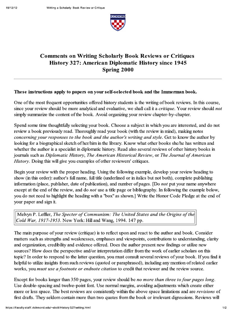 Writing A Scholarly Book Review or Critique | PDF