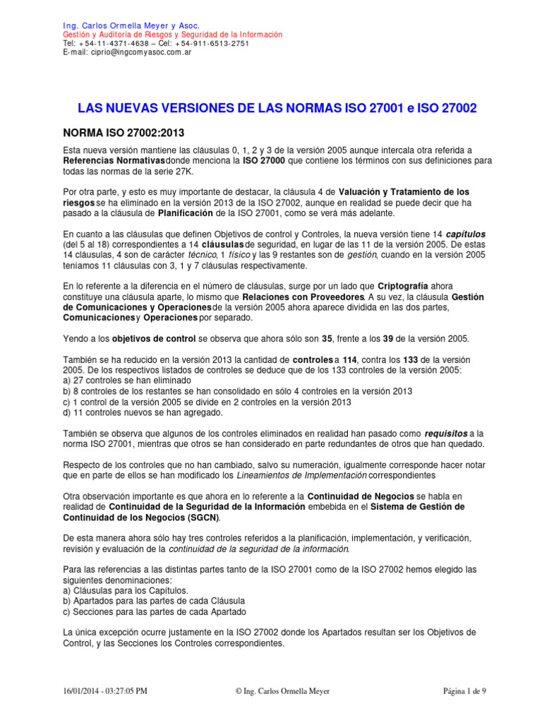 Las Nuevas Versiones de Las Normas Iso 2 | PDF | Análisis FODA | Riesgo
