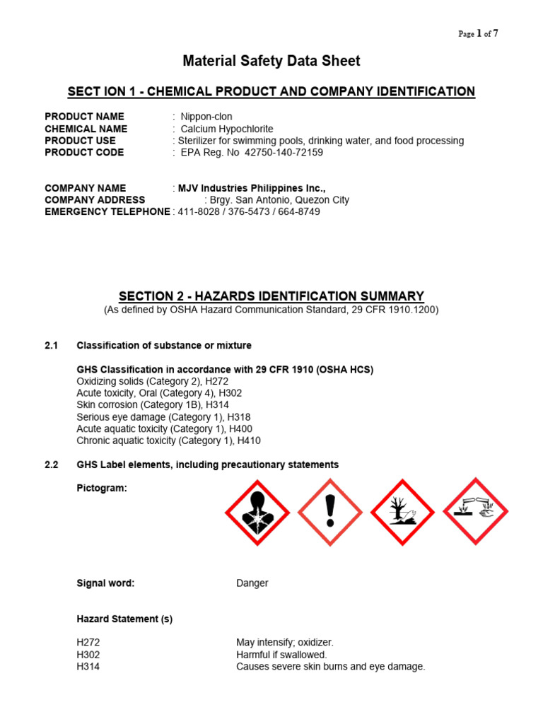 MSDS CHlorine | PDF | Toxicity | Firefighting
