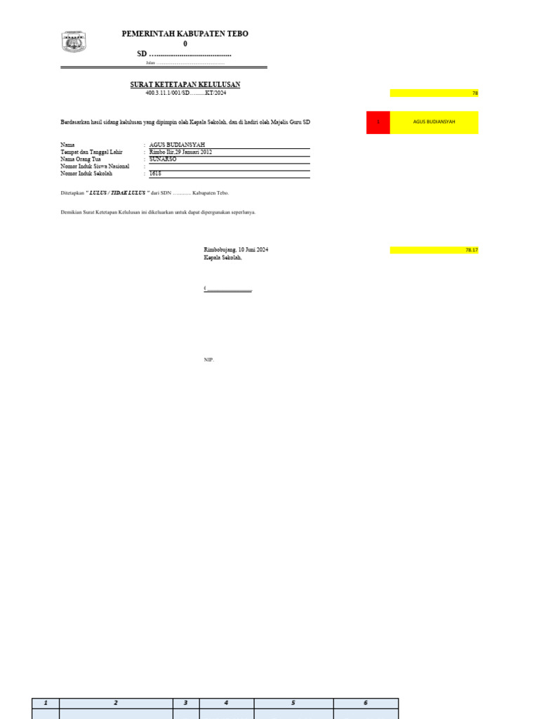Aplikasi Nilai Dan SKL Kelas 6 2023-2024 (Format) | PDF