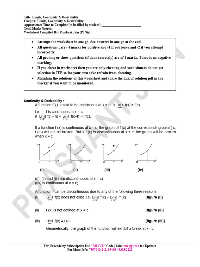 Worksheet - 4 Continuity & Derivability | PDF | Function (Mathematics ... Worksheet - 4 Continuity & Derivability | PDF | Function (Mathematics ...
