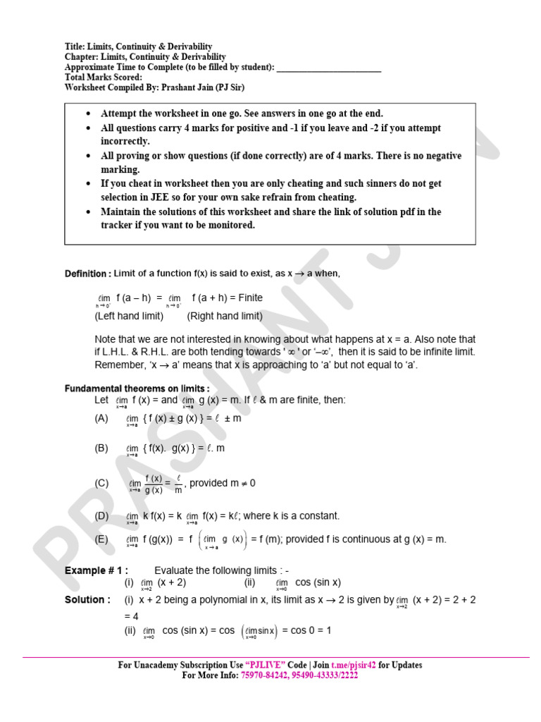 Worksheet - 1 Fundamental Theorems, Indeterminate Forms | PDF ...
