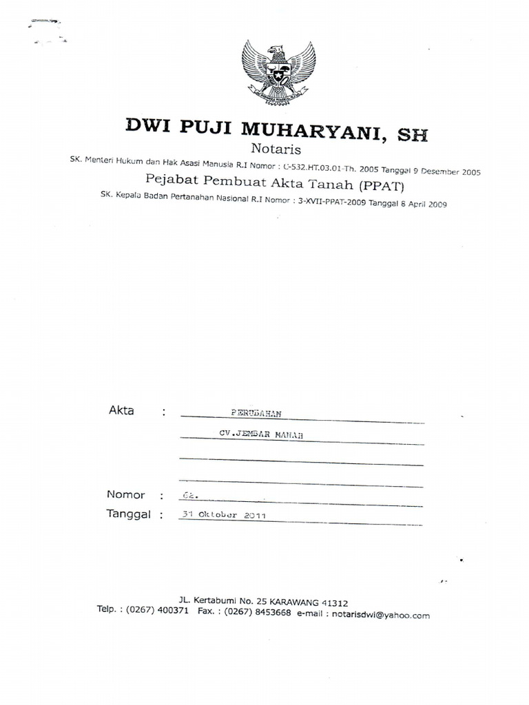Akta Perubahan No 62 | PDF