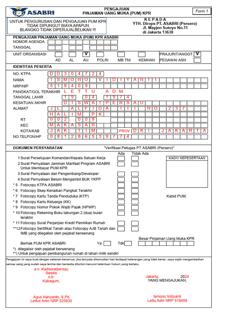 1 Form Asabri Master | PDF