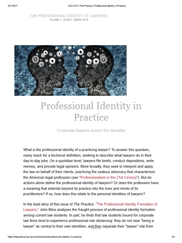 HLS CLP - The Practice - Professional Identity in Practice Single | PDF ...
