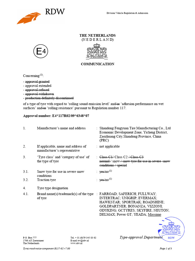 FRD96 185R14LT Tyre Test Report RDW | PDF | Tire | Products