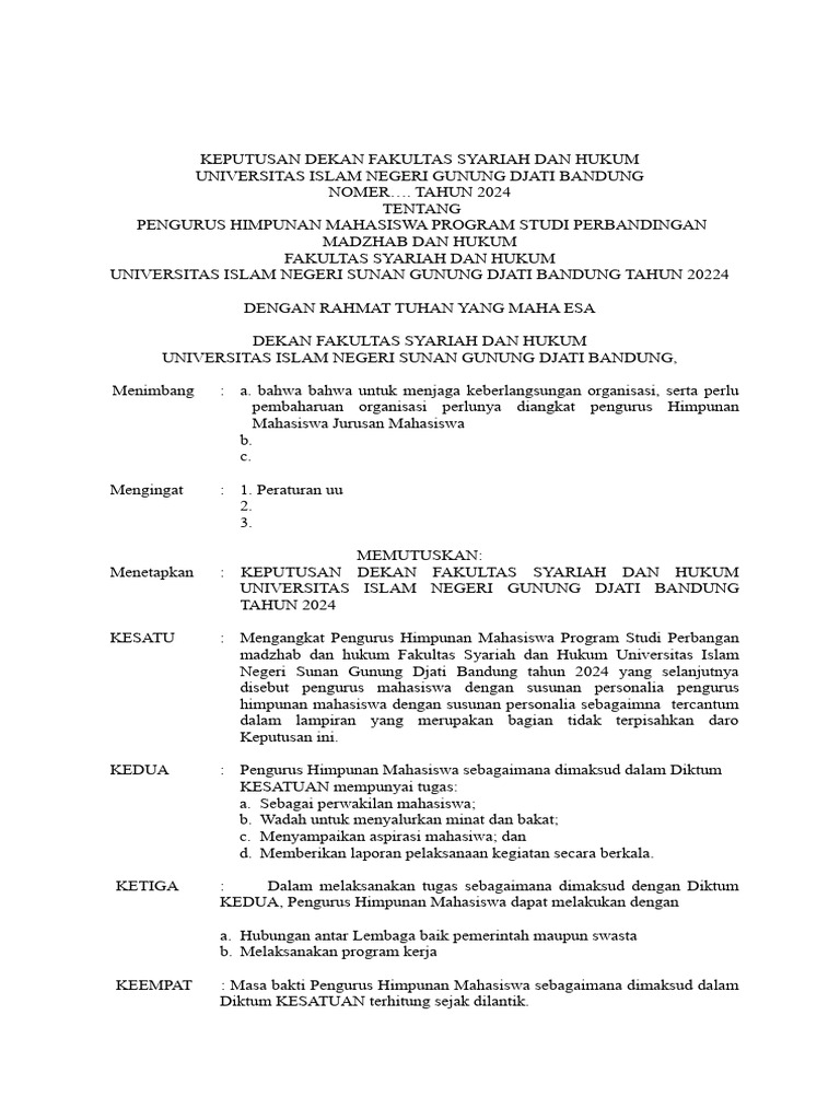 Keputusan Dekan Fakultas Syariah Dan Hukum | PDF