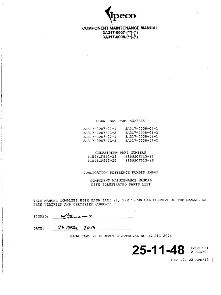 25-11-48 Ipeco Crew Seat Assy pn1159SCF513-2x CMM Rev 14 | PDF