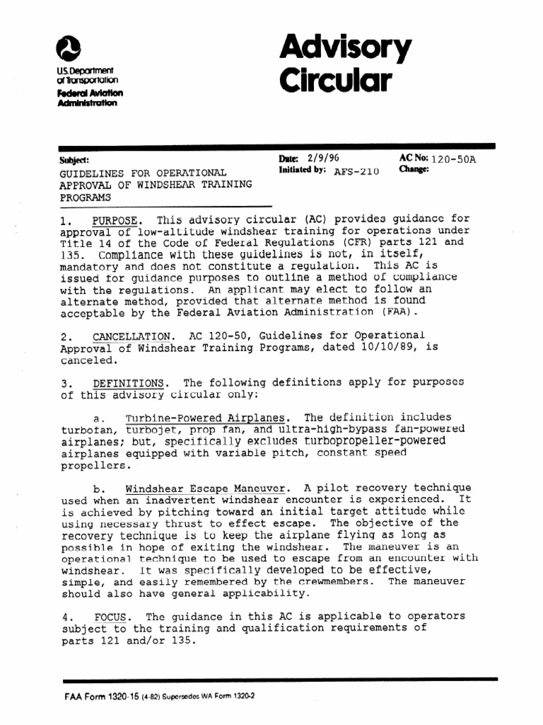 AC120-50A Guidelines For Operational Approval of Windshear Training ...