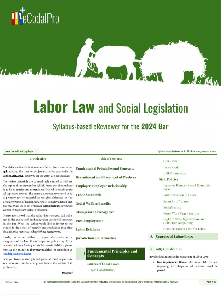 (Batch 1) Labor Law Syllabus-Based eREVIEWER 2024 | PDF | Employment ...