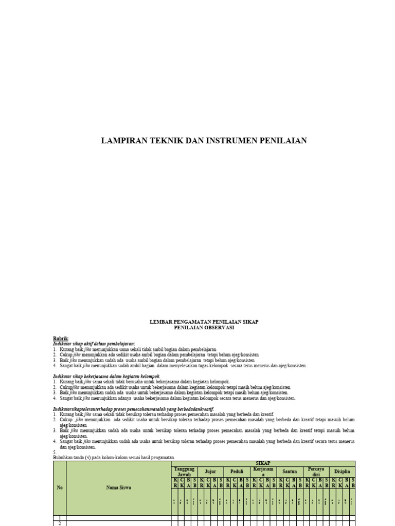 Lampiran Teknik Dan Instrumen Penilaian | PDF